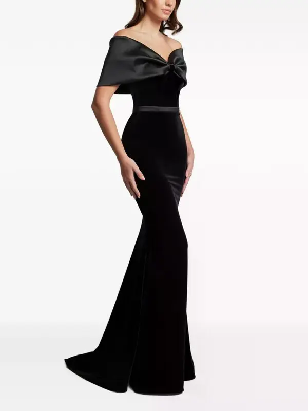 CRISTALLINI Bow-detail Velvet Maxi Dress