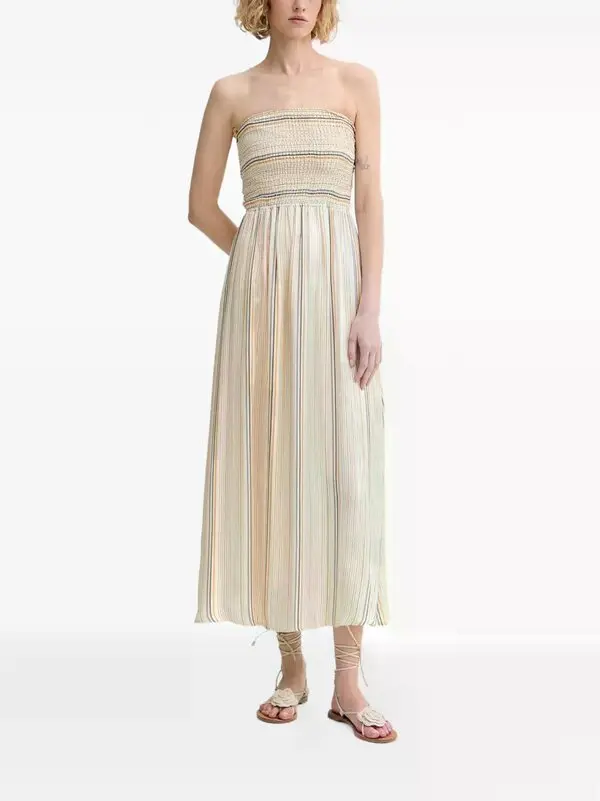 SESSUN Shirred Striped Midi Dress