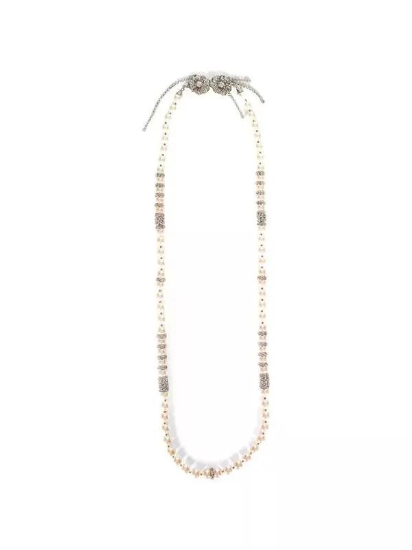 Alessandra Rich Crystal Embellished Faux Pearl Necklace - Neutrals