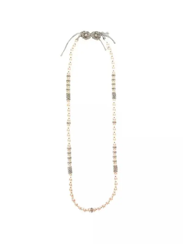 Alessandra Rich Crystal Embellished Faux Pearl Necklace - Neutrals
