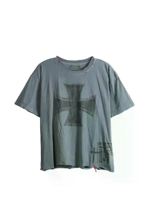SAITOS Cross-print Distressed T-shirt