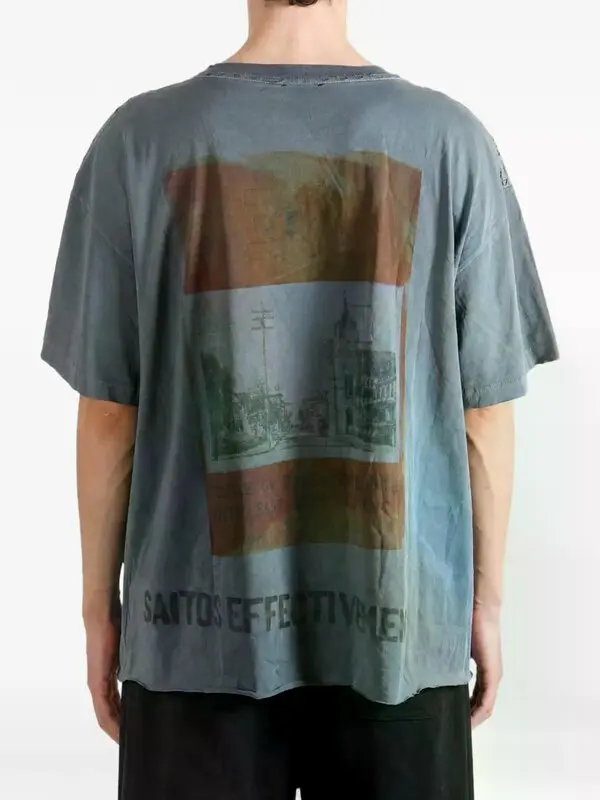 SAITOS Cross-print Distressed T-shirt