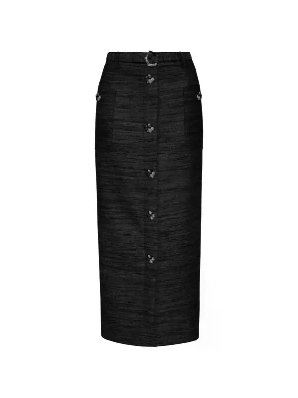 VIOLANTE NESSI Belted Silk-tweed Midi Skirt