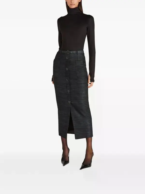 VIOLANTE NESSI Belted Silk-tweed Midi Skirt