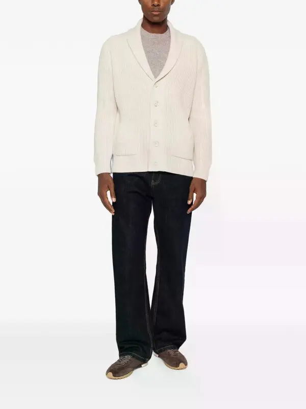 Fedeli Ribbed-knit Shawl-collar Cardigan