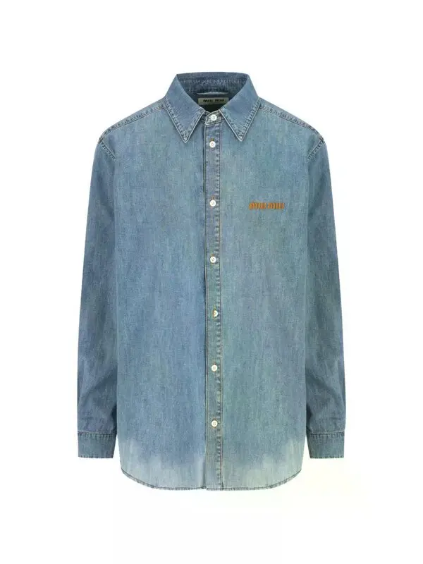 Miu Miu Chambray Logo-embroidered Denim Shirt