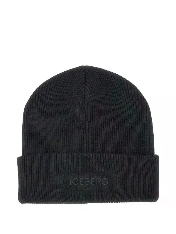 Iceberg Logo-embroidered Ribbed-knit Beanie Hat - Black