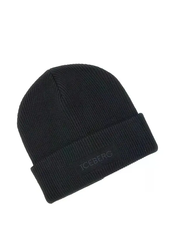 Iceberg Logo Embroidered Ribbed Knit Beanie