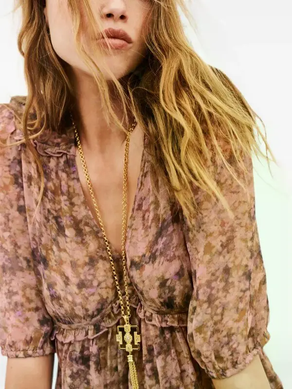 Ba&sh Asya Floral Print V-neck Ruffled Half Sleeve Top