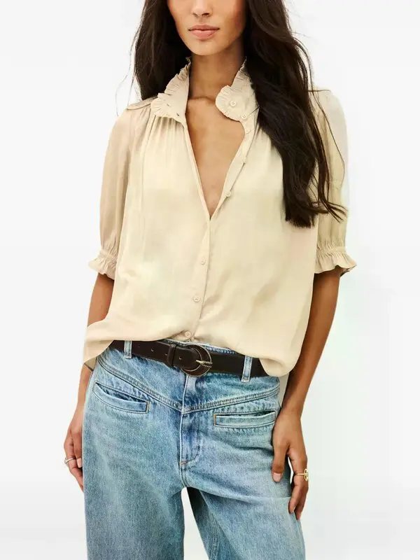 Ba&sh Camila Ruffled-collar Smocked Blouse - Neutrals