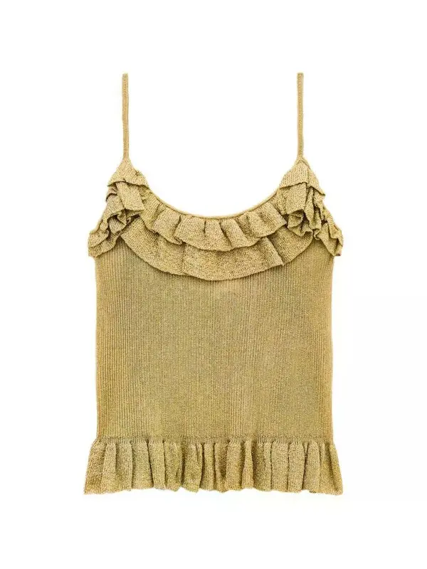 Ba&sh Zaria Ruffled Metallic Ribbed Knit Top