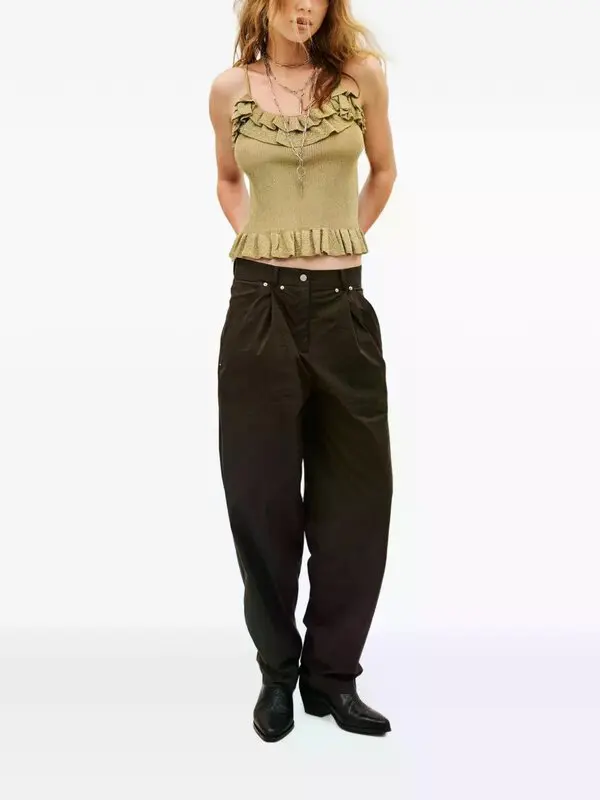 Ba&sh Zaria Ruffled Metallic Ribbed Knit Top