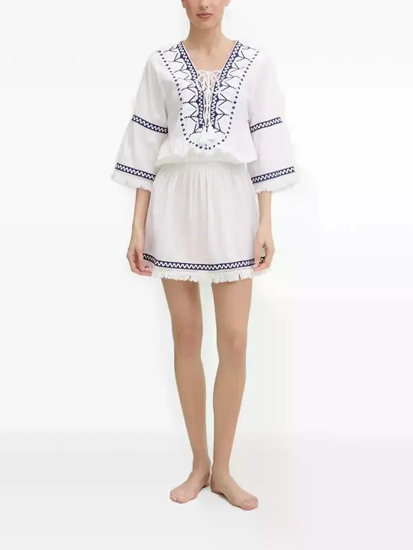 Melissa Odabash Martina Embroidered Tassel-detail Mini Dress - White