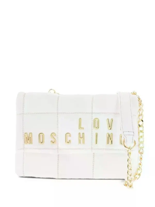 Moschino Quilted Logo-plaque Shoulder Bag - White