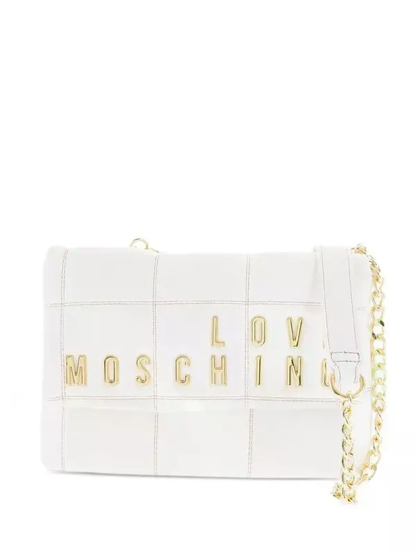 Moschino Quilted Logo Plaque Shoulder Bag - White