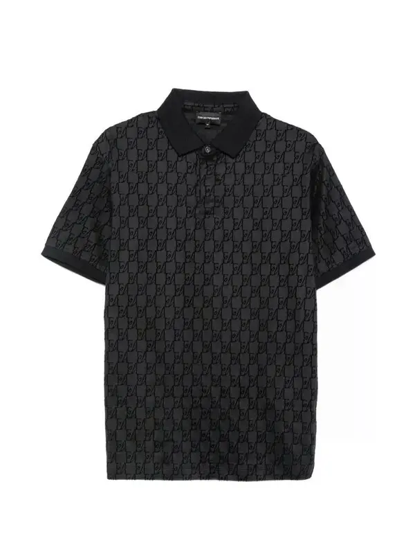 Emporio Armani Logo-monogram Short-sleeve Polo Shirt - Black