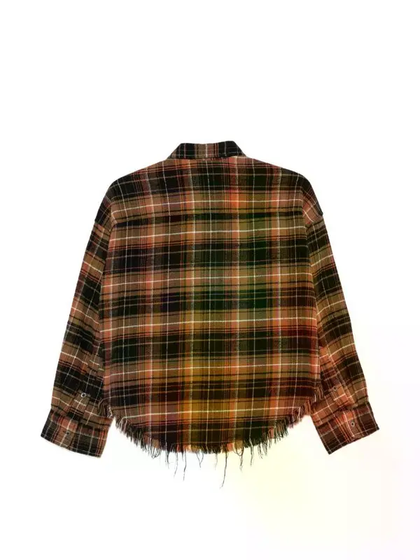 R13 Plaid Frayed Hem Shirt - Brown