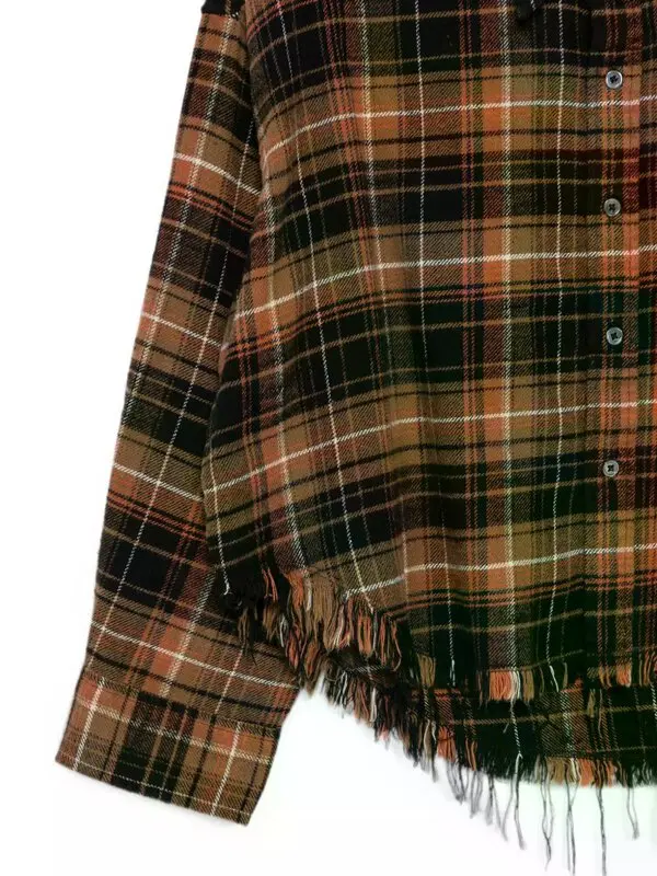 R13 Plaid Frayed Hem Shirt - Brown