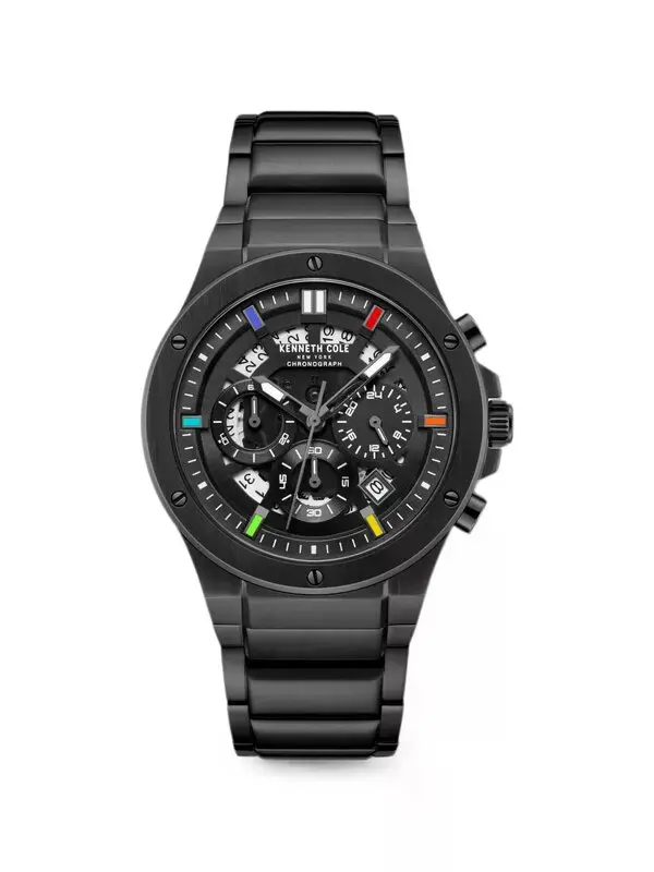 KENNETH COLE Chronograph Skeleton 44mm Watch - Black