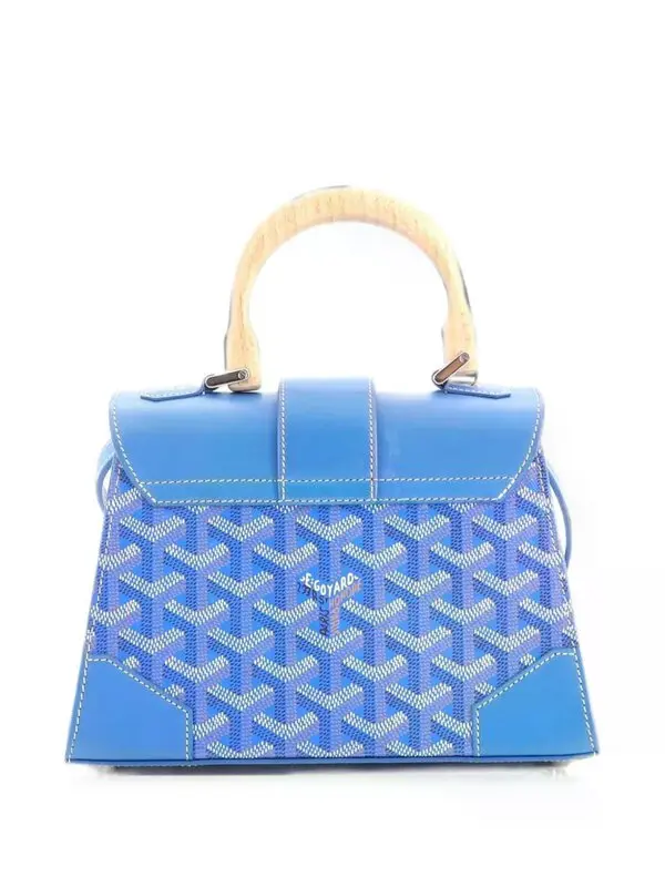 Goyard Structured Saigon Top Handle Bag Coated Canvas With Leather Mini Satchel - Blue