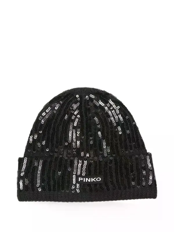 Pinko Sequin-embellished Ribbed-knit Beanie Hat