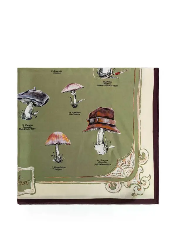 Moschino Mushroom-print Silk Scarf - Green