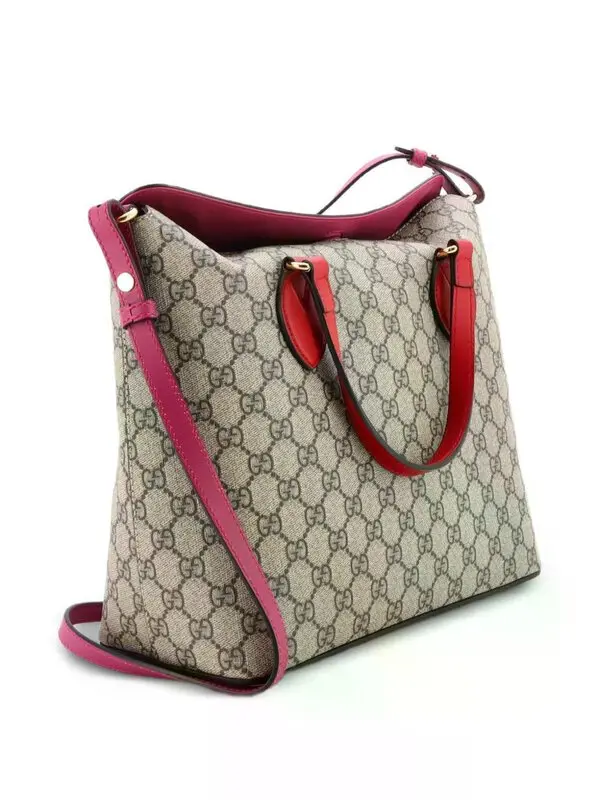 Gucci Signature Fold Over Tote Gg Coated Canvas With Leather Medium Satchel - Brown