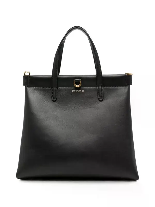 Etro Logo Detail Leather Tote Bag - Black