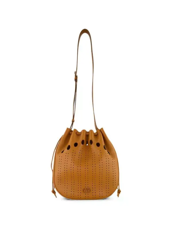 Valentino Garavani Perforated Leather Shoulder Bag - Brown