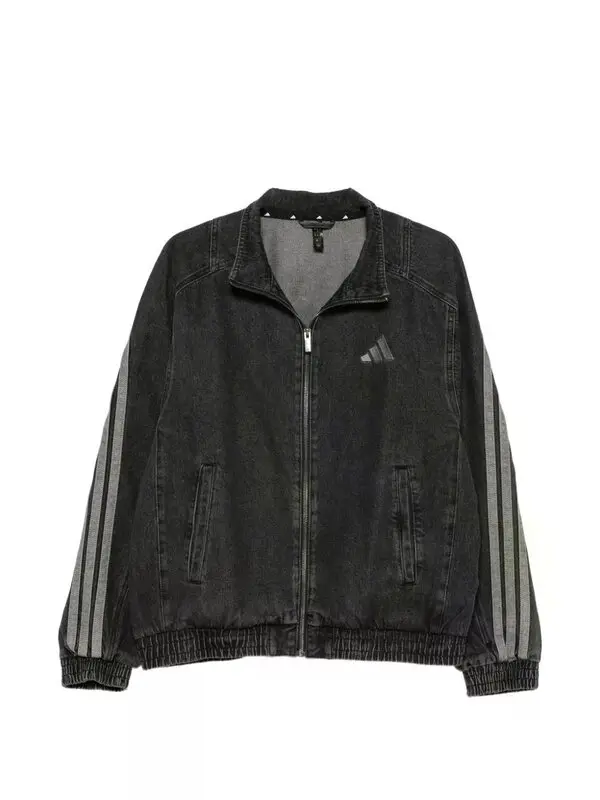 Adidas Embroidered Logo Zip-up Denim Jacket - Black