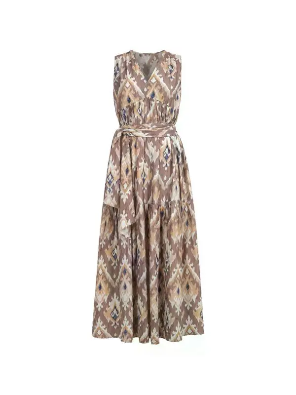 MY REAL IDENTITY Ikat-print Tiered Maxi Dress