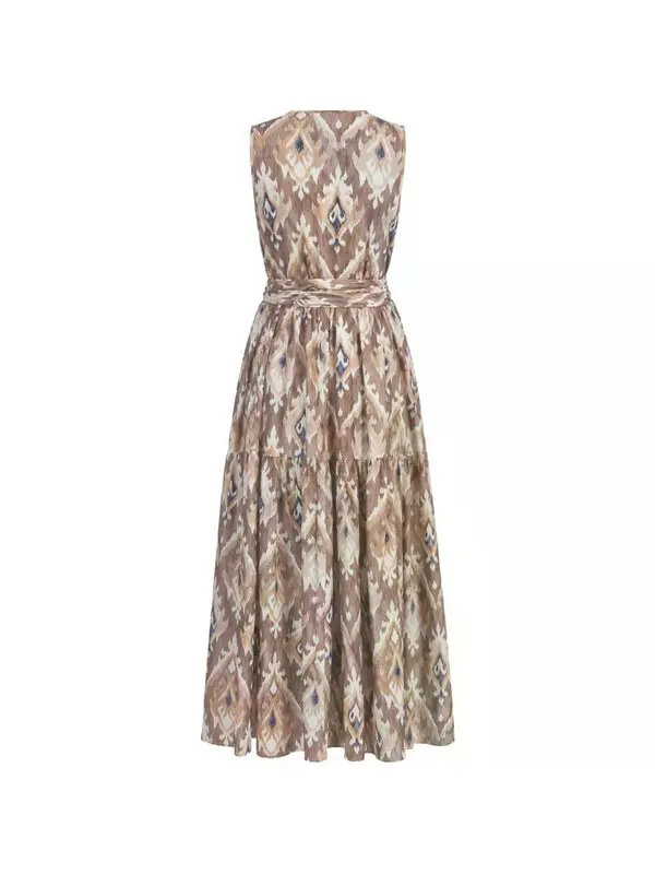MY REAL IDENTITY Ikat-print Tiered Maxi Dress