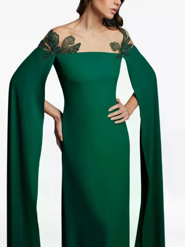 CRISTALLINI Bead-embellished Cape-sleeve Maxi Dress