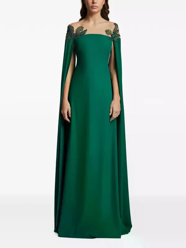 CRISTALLINI Bead-embellished Cape-sleeve Maxi Dress - Green