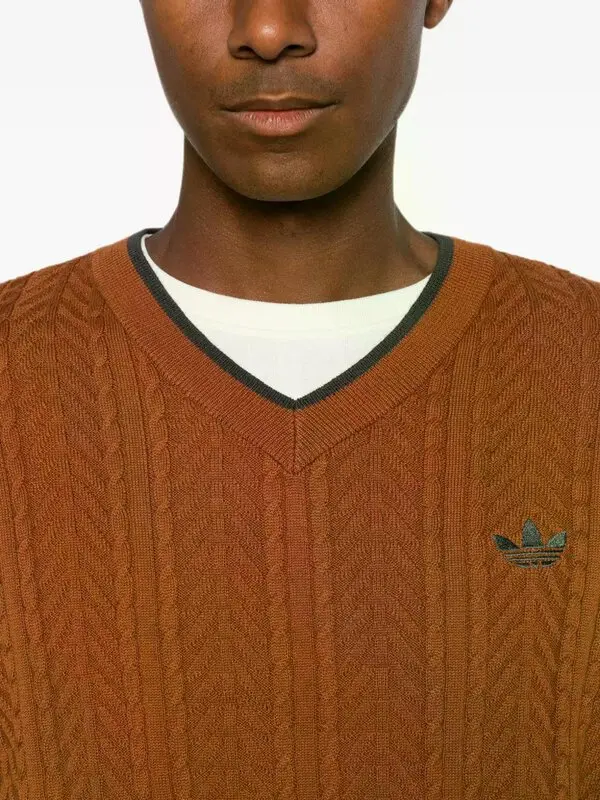 Adidas Cable Knit V-neck Sweater - Orange