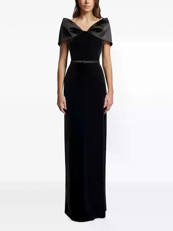CRISTALLINI Bow-detail Velvet Maxi Gown - Black