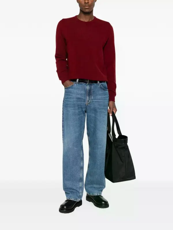 Fedeli Burgundy Knitted Crew Neck Sweater