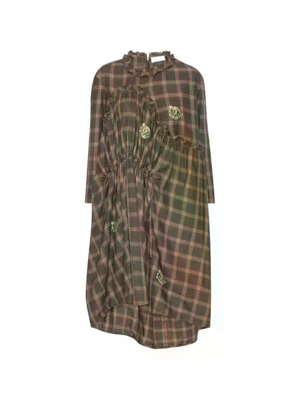 Henrik Vibskov Check-pattern Ruffled Midi Dress - Brown