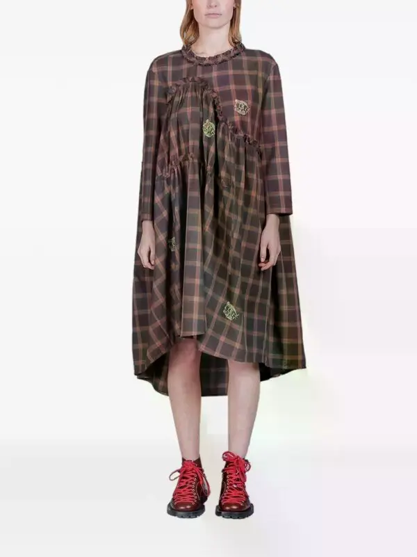 Henrik Vibskov Check-pattern Ruffled Midi Dress - Brown