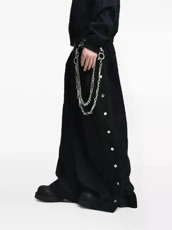 FILTH Button-embellished Textured Wide-leg Trousers