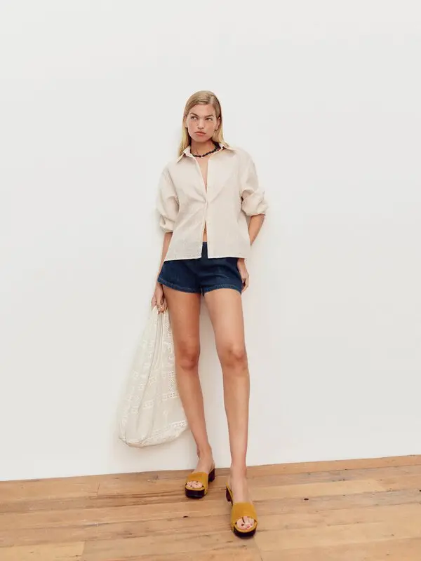 REFORMATION June In Low Rise Denim Short - Blue