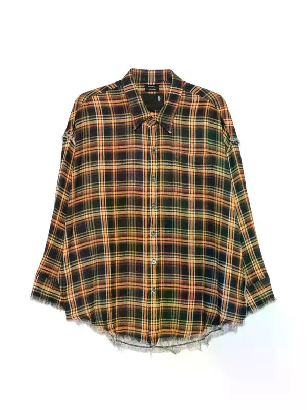 R13 Checked Pattern Distressed Shirt - Orange