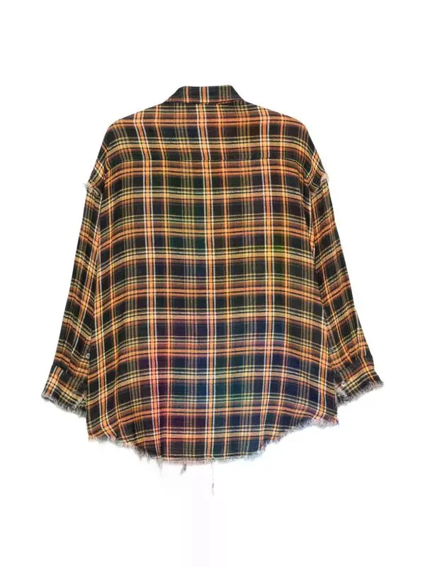 R13 Checked Pattern Distressed Shirt - Orange