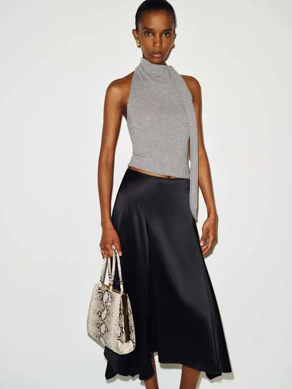 REFORMATION Mccall Silk Skirt - Black