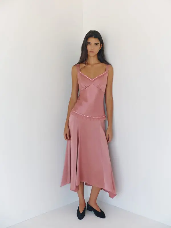 REFORMATION Mccall Silk Skirt - Pink