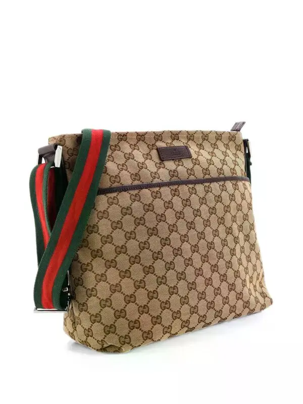 Gucci Front Pocket Web Messenger Gg Canvas Medium Crossbody Bag