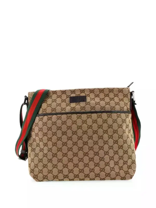 Gucci Front Pocket Web Messenger Gg Canvas Medium Crossbody Bag