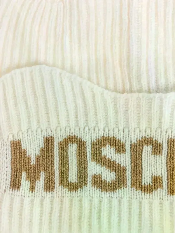 Moschino Intarsia Ribbed Knit Beanie - Neutrals
