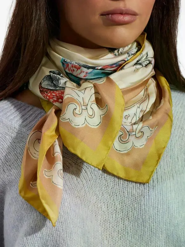 Moschino Mushroom-print Silk Scarf - Neutrals