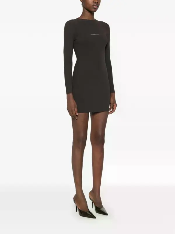 Alexander Wang Jacquard Logo Long Sleeve Crewneck Dress - Brown